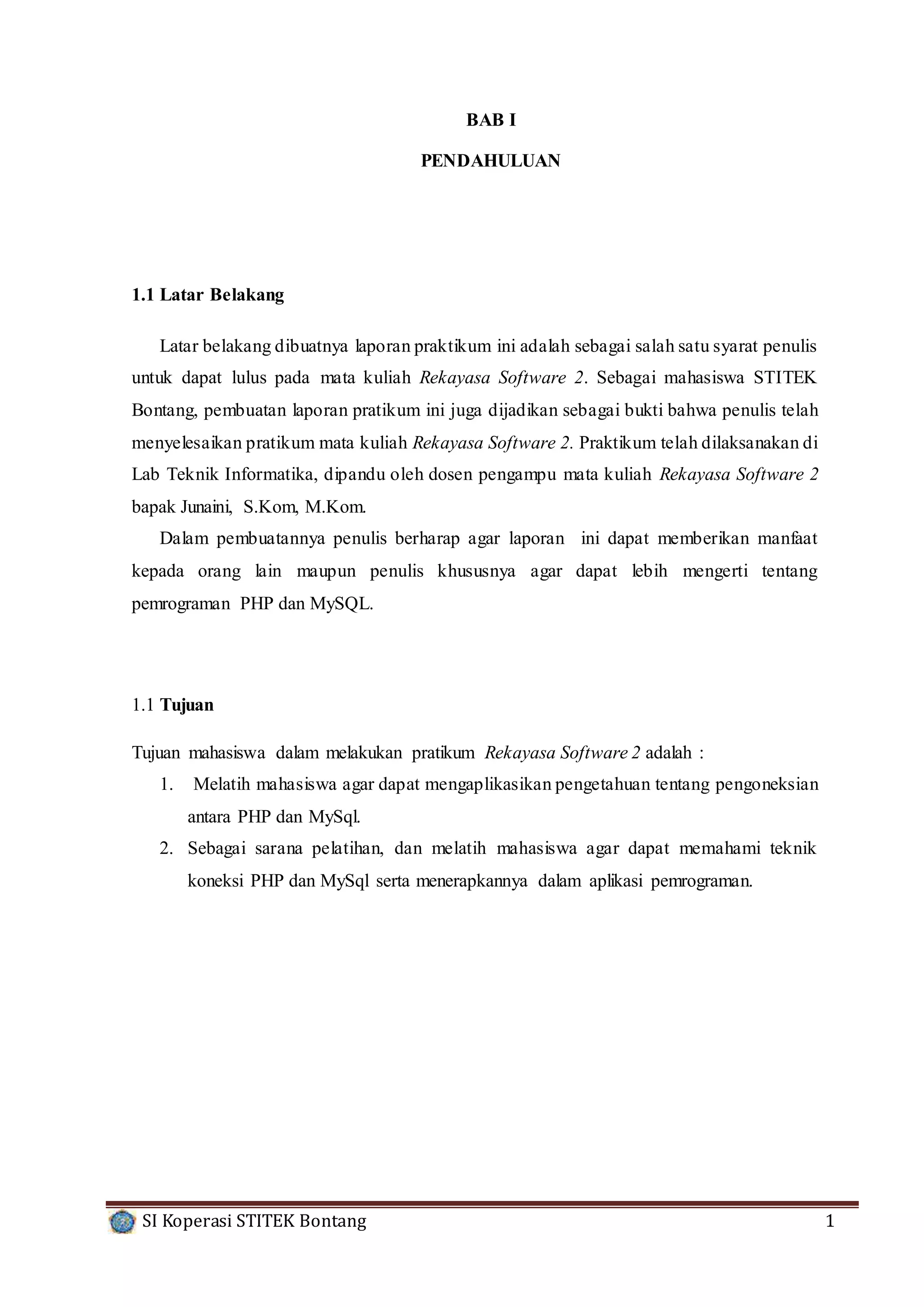 laporan praktikum rekayasa software php dan mysql | DOC