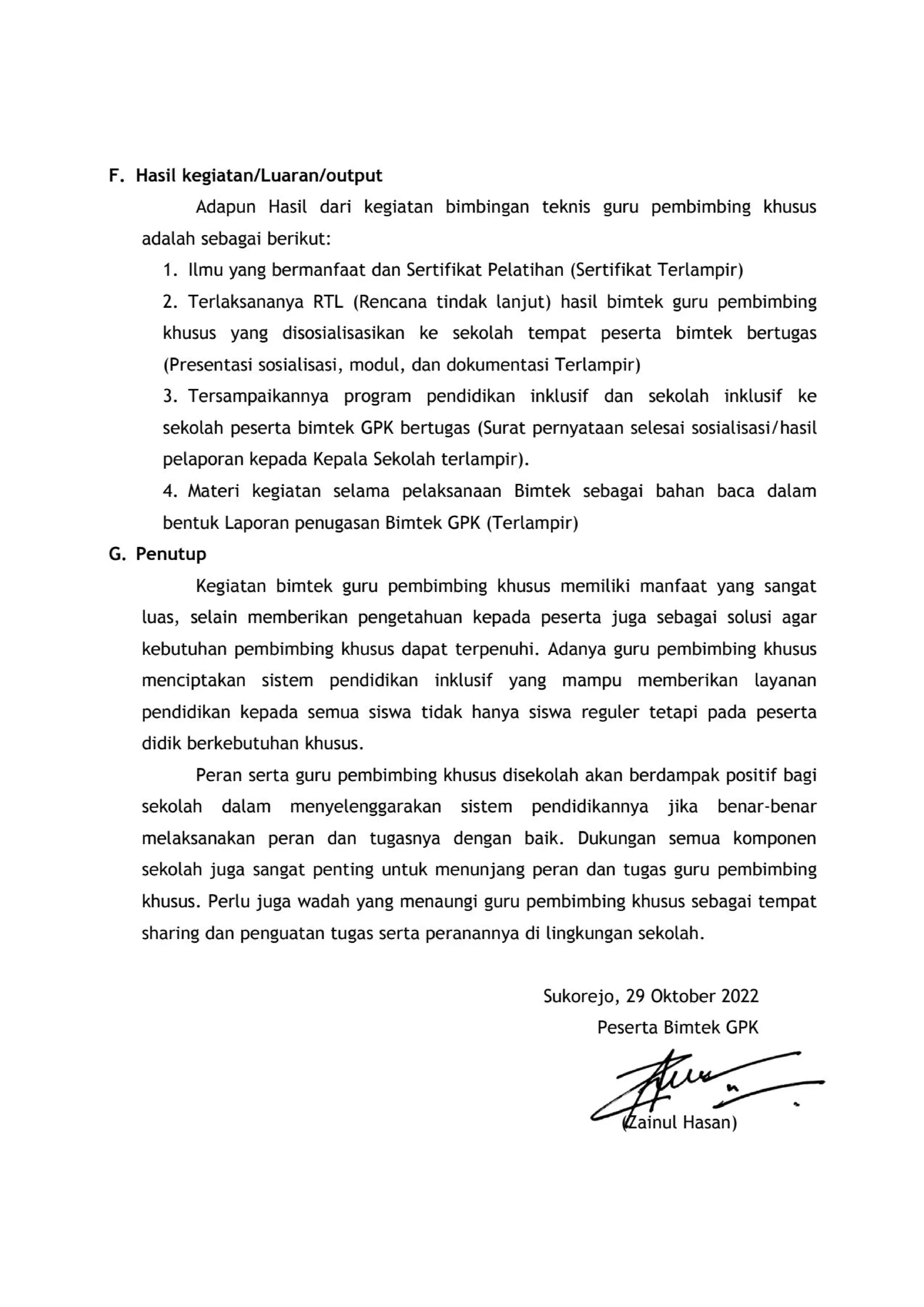 Laporan Rencana Tindak Lanjut (RTL) Guru Pembimbing Khusus (GPK) SMP ...