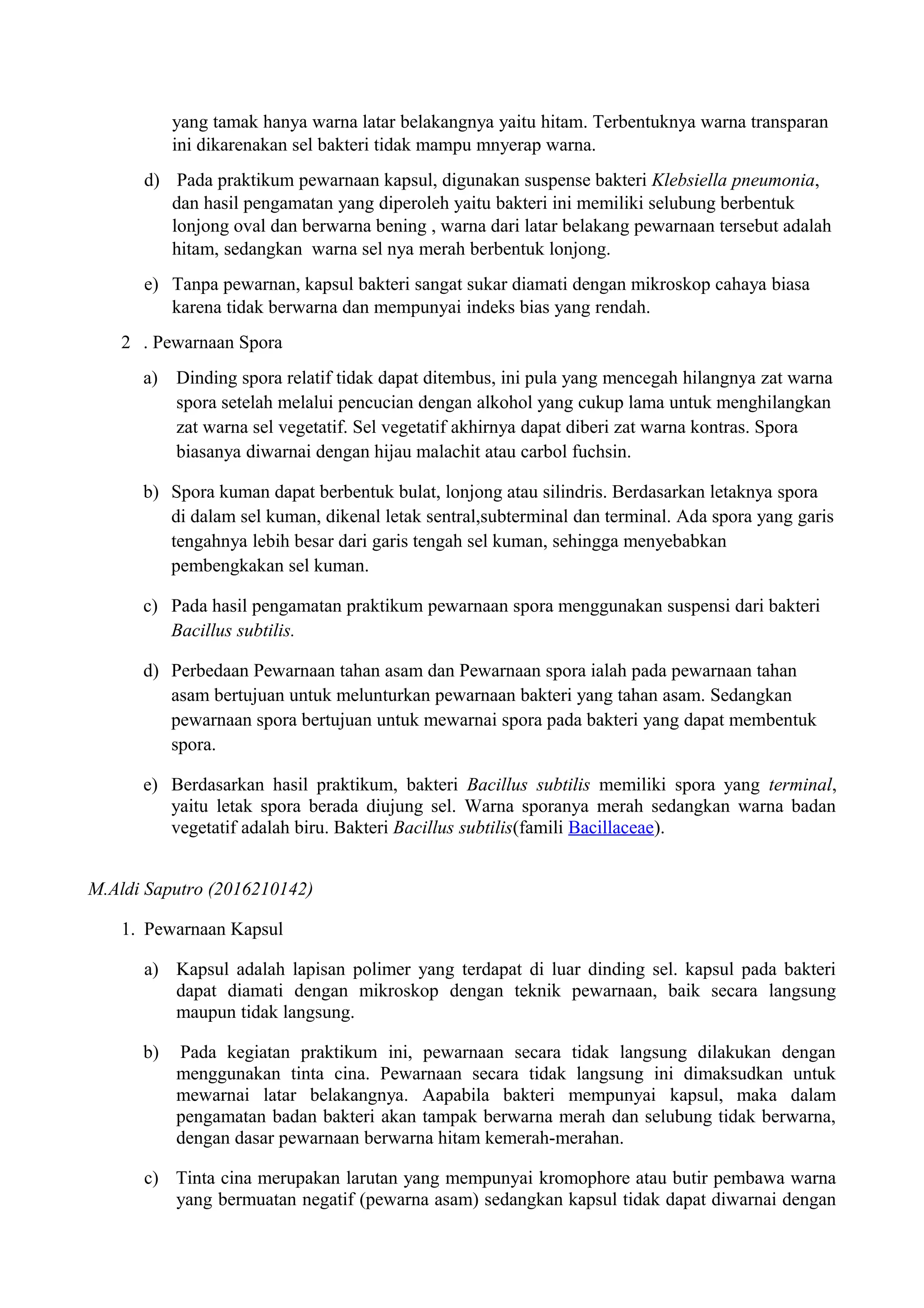 LAPORAN RESMI PRAKTIKUM MIKROBIOLOGI I PEWARNAAN SPORA DAN KAPSUL PADA ...