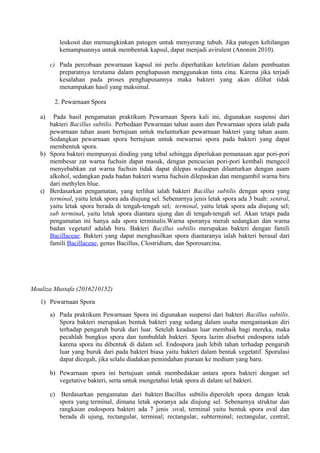 LAPORAN RESMI PRAKTIKUM MIKROBIOLOGI I PEWARNAAN SPORA DAN KAPSUL PADA ...