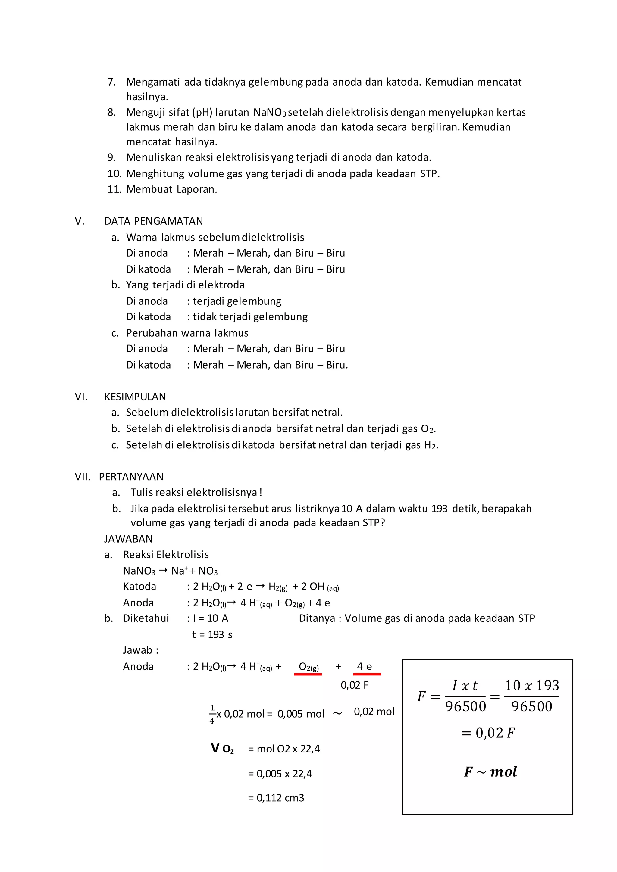 Laporan Kimia Elektrolisis Larutan NaNO3 | DOCX