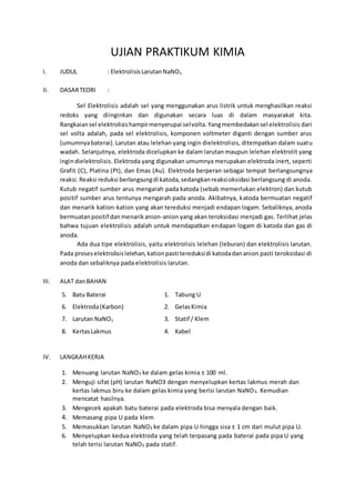 Laporan Kimia Elektrolisis Larutan NaNO3 | DOCX