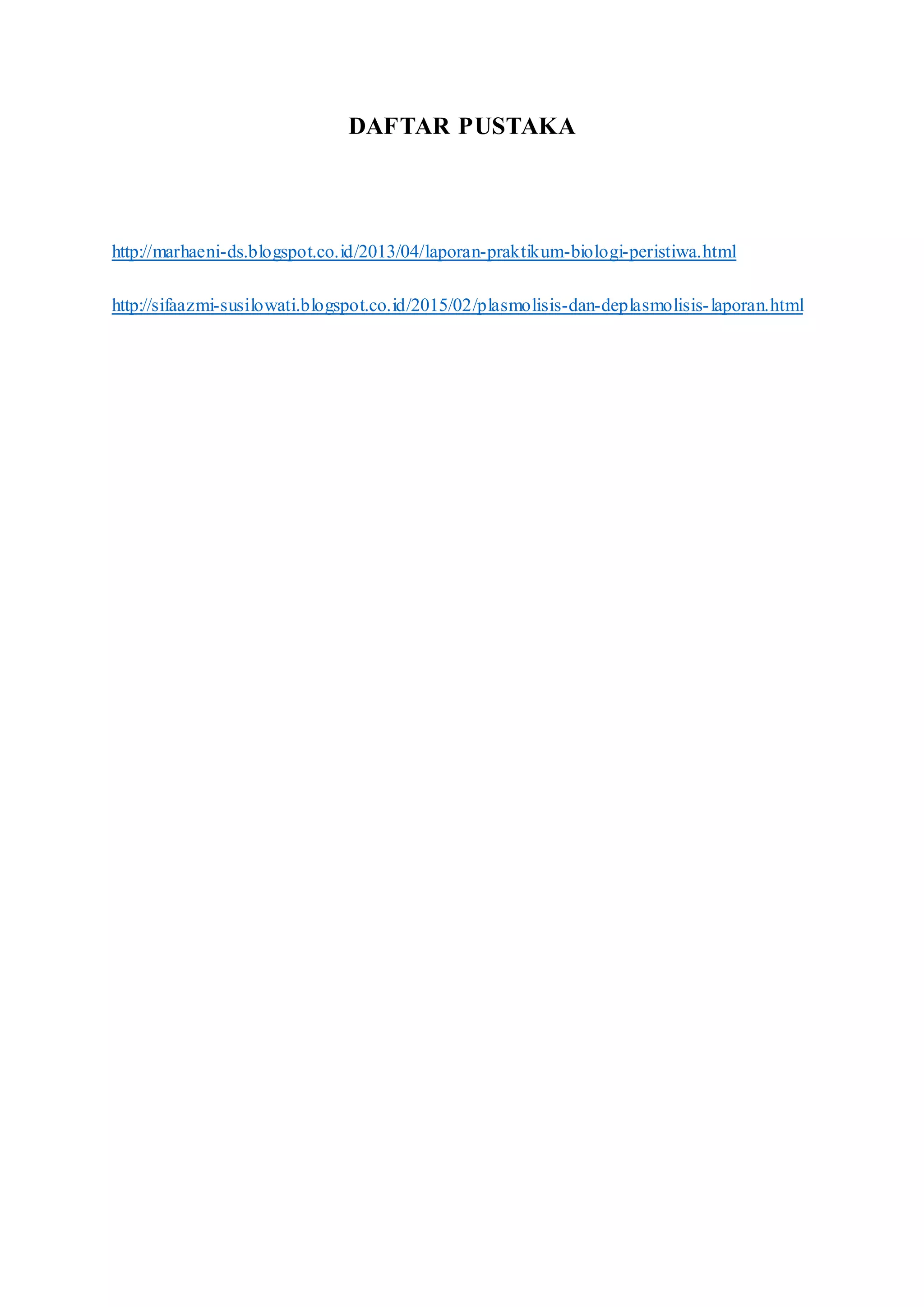 Laporan Resmi Praktikum Biologi Peristiwa Plamolisis dan Deplasmolisis | DOCX