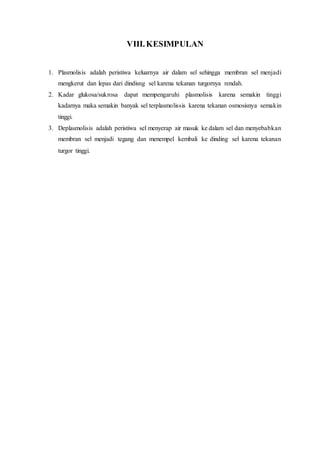 Laporan Resmi Praktikum Biologi Peristiwa Plamolisis dan Deplasmolisis | DOCX