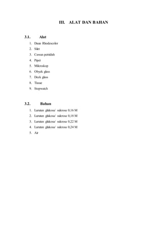 Laporan Resmi Praktikum Biologi Peristiwa Plamolisis dan Deplasmolisis | DOCX