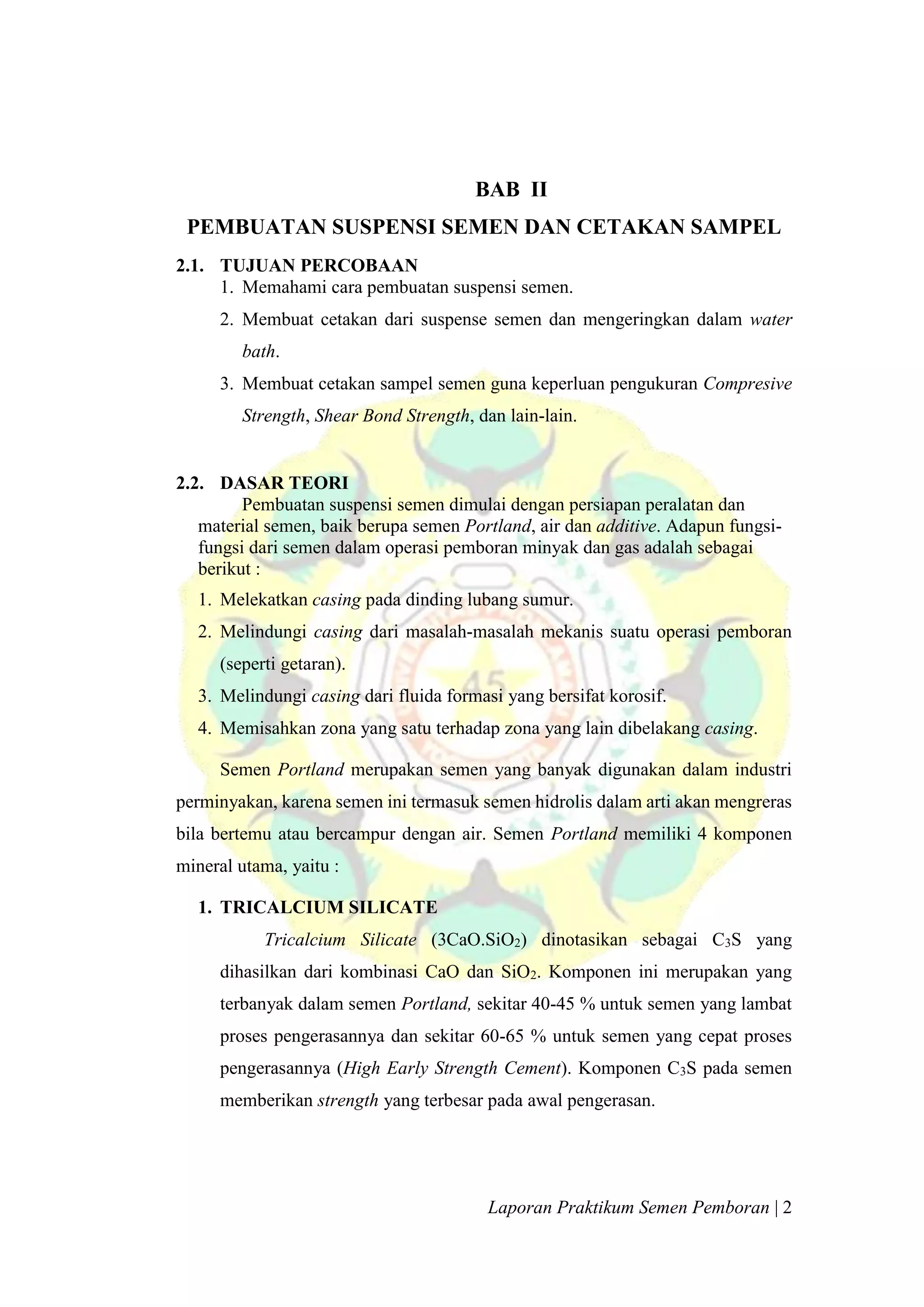 Laporan resmi semen pemboran | PDF