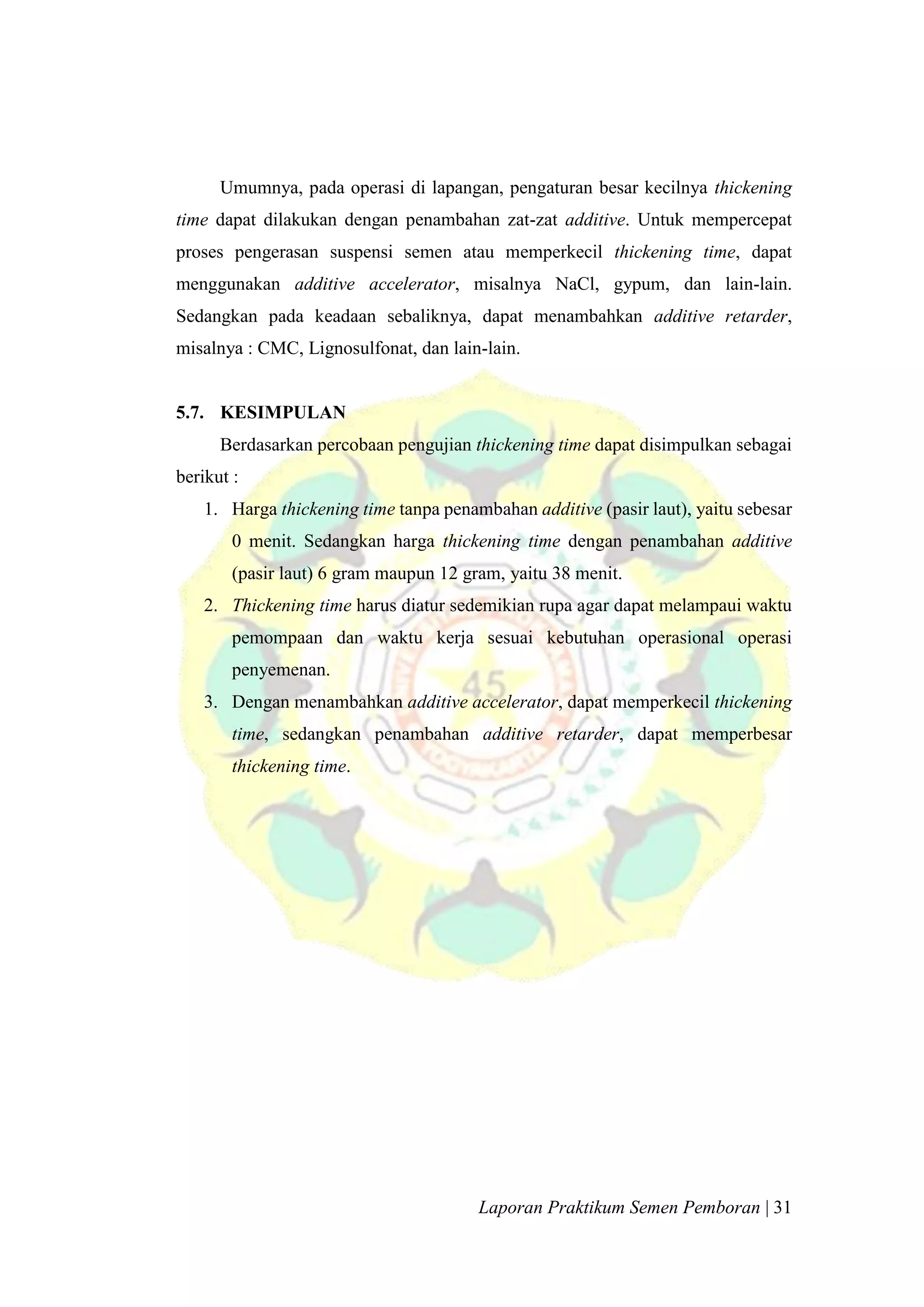 Laporan resmi semen pemboran | PDF