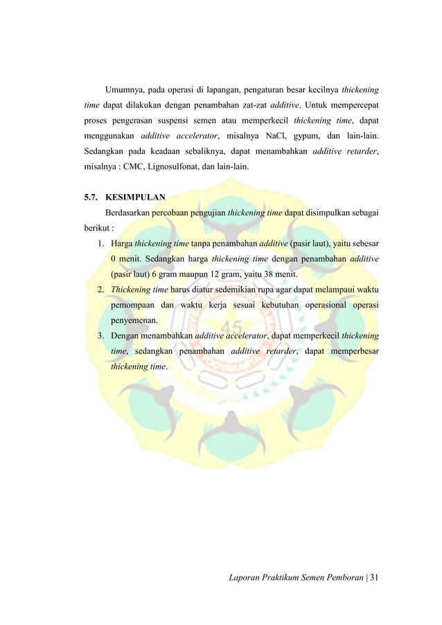 Laporan resmi semen pemboran | PDF