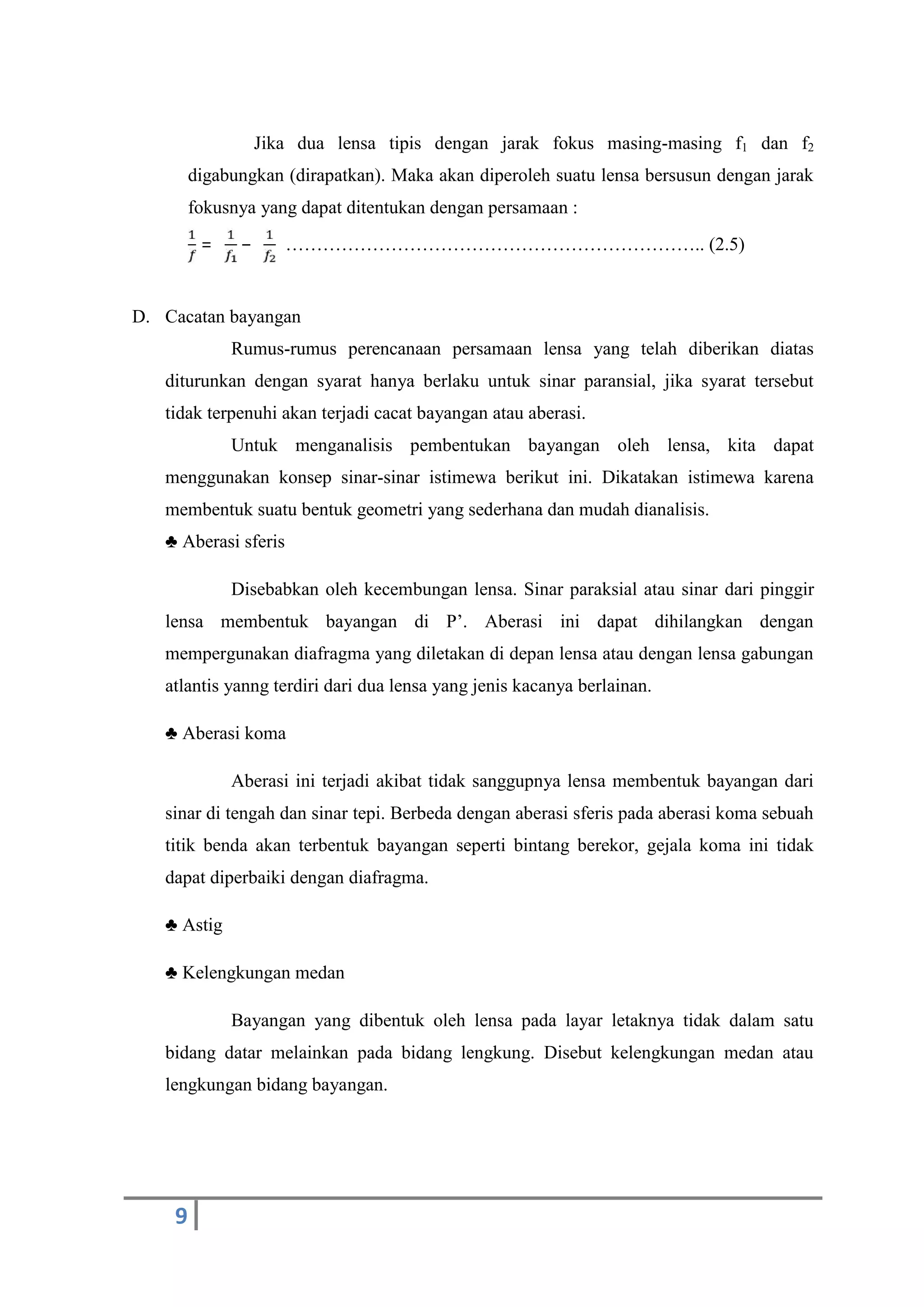 Laporan sifat lensa dan cacat bayangan | PDF