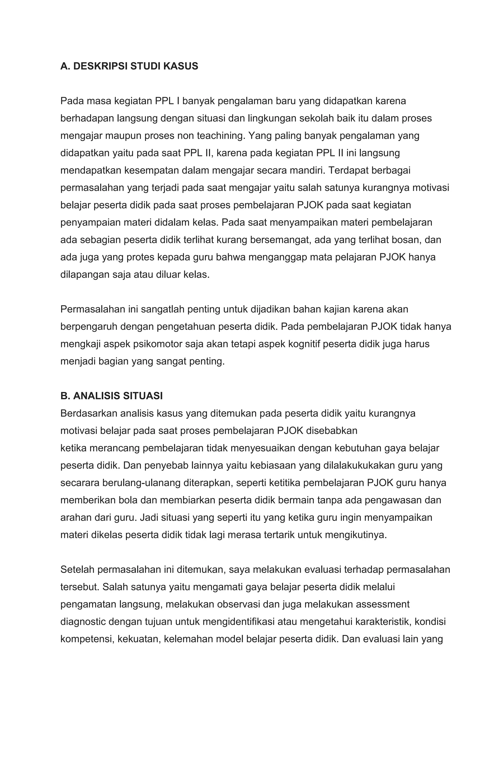 LAPORAN STUDI KASUS untuk Guru PJOK hanya untuk referensi | PDF