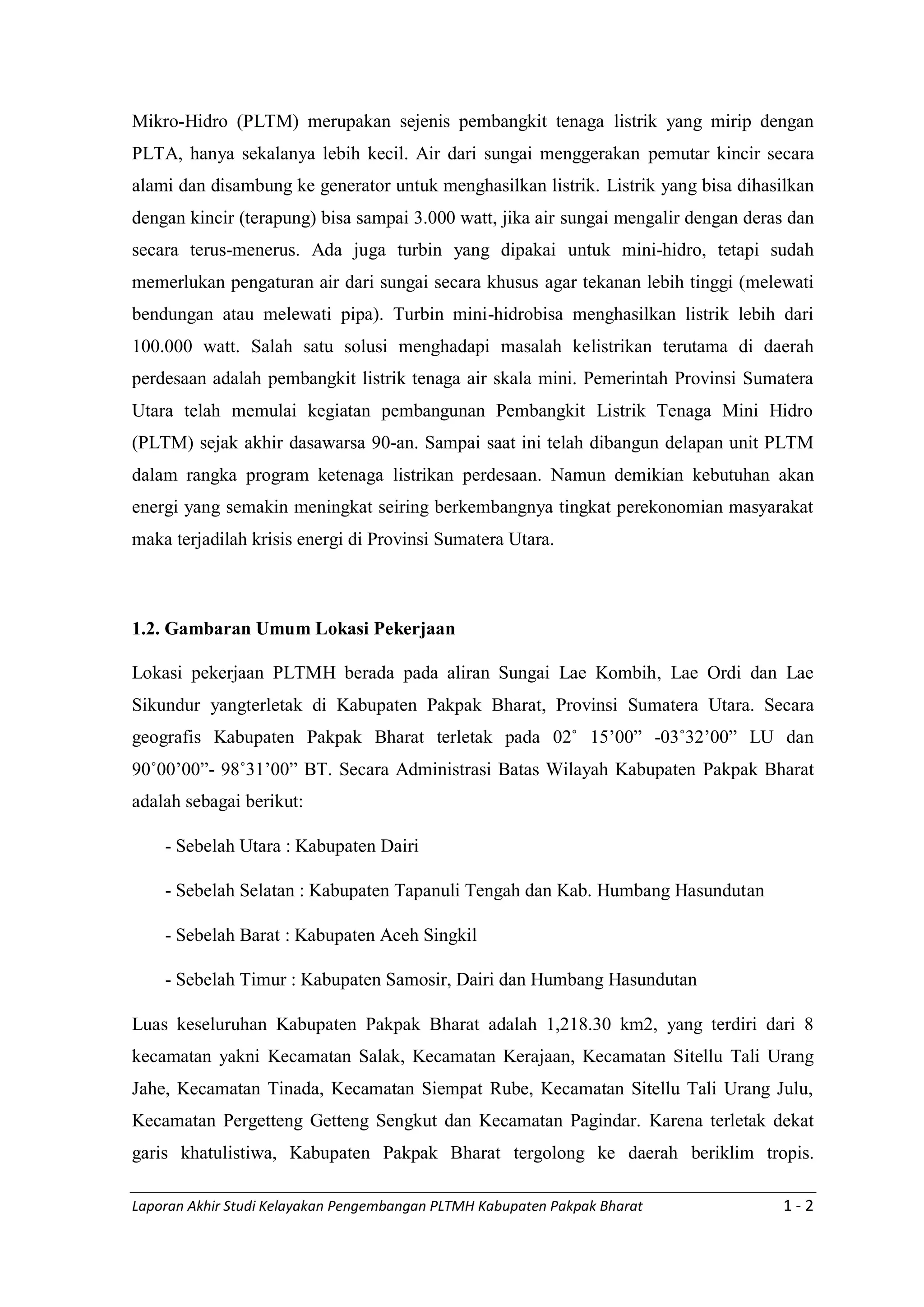 Laporan Study Kelayakan PLTMH | PDF
