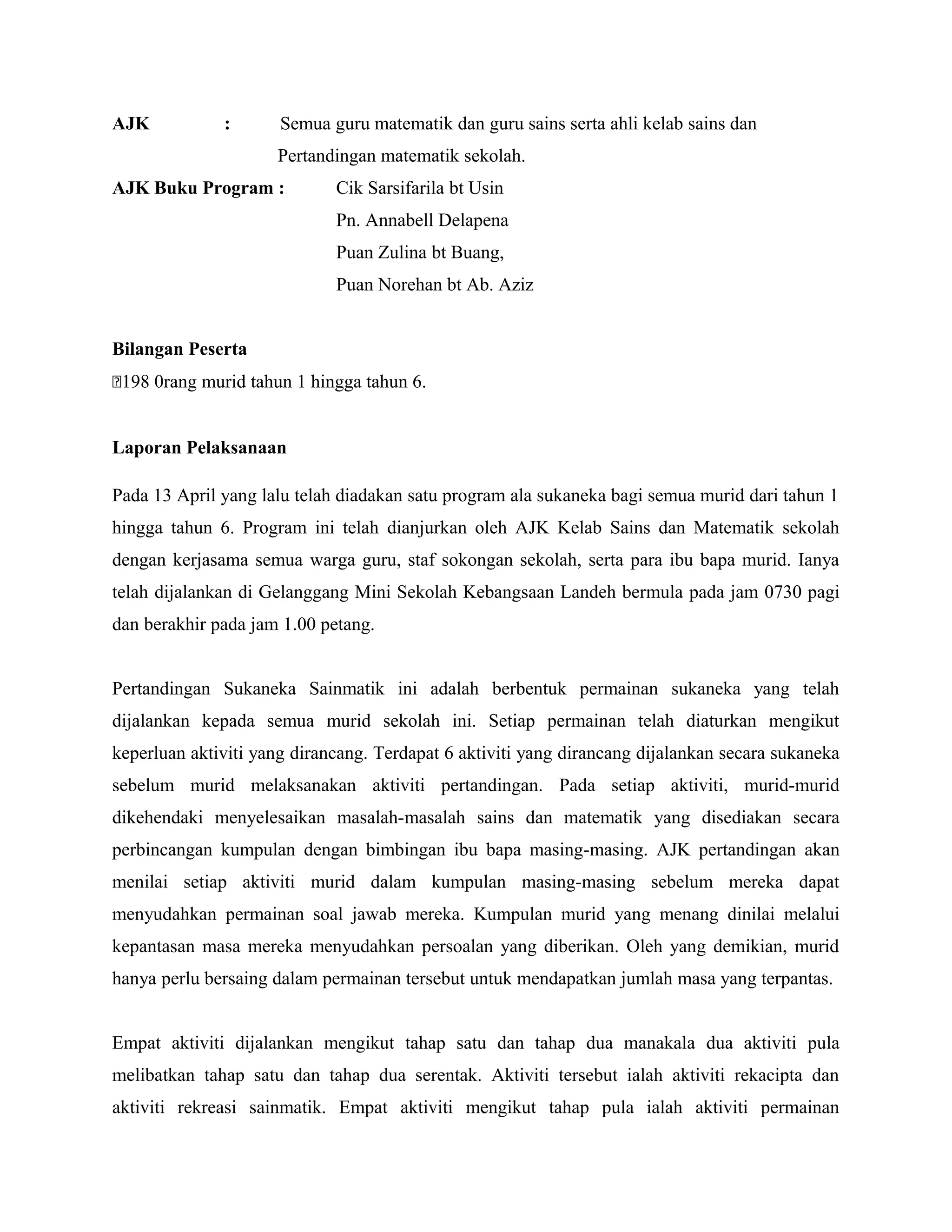 Laporan sukaneka sainmatik 2013 | DOC