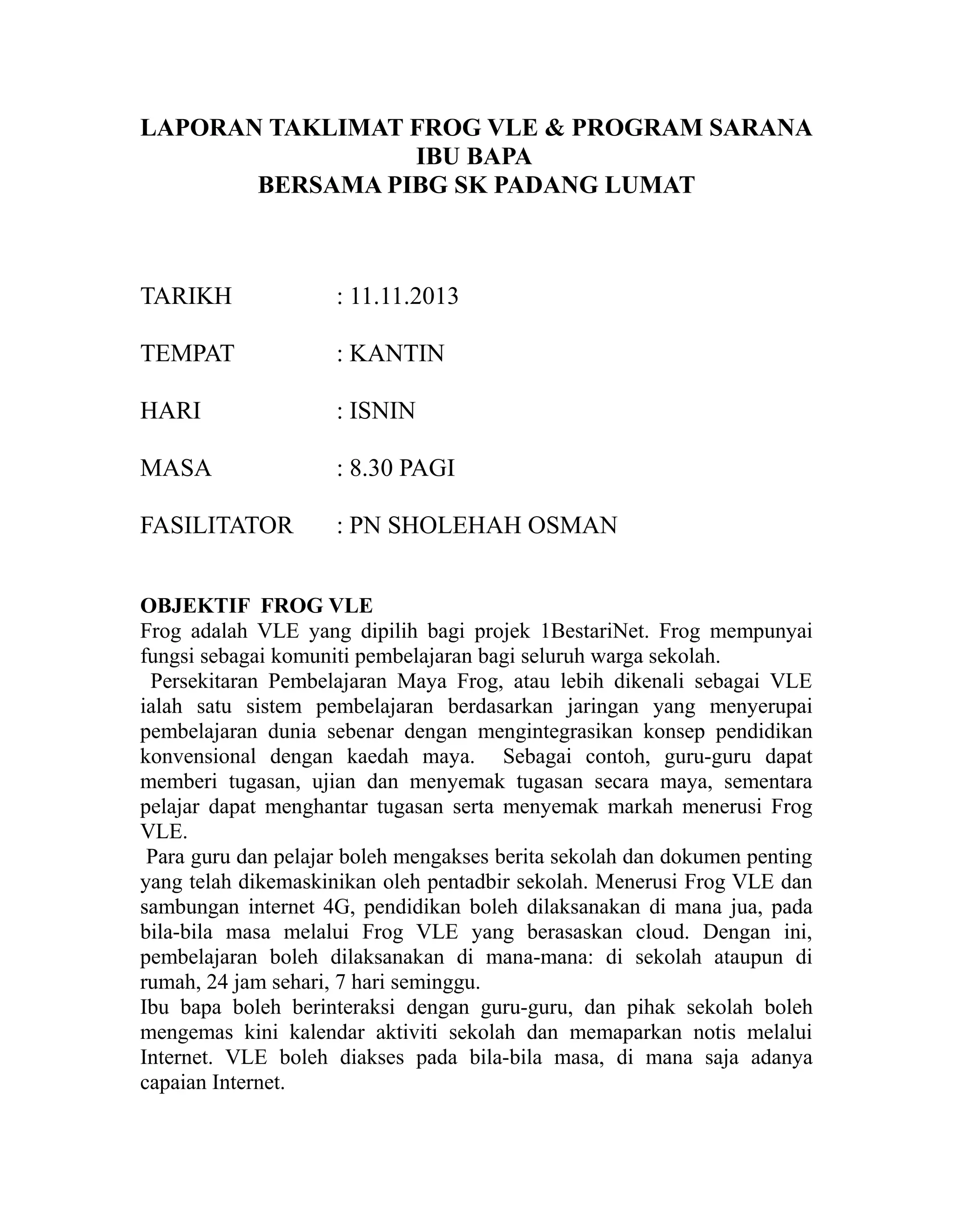 Laporan taklimat frog vle | DOC