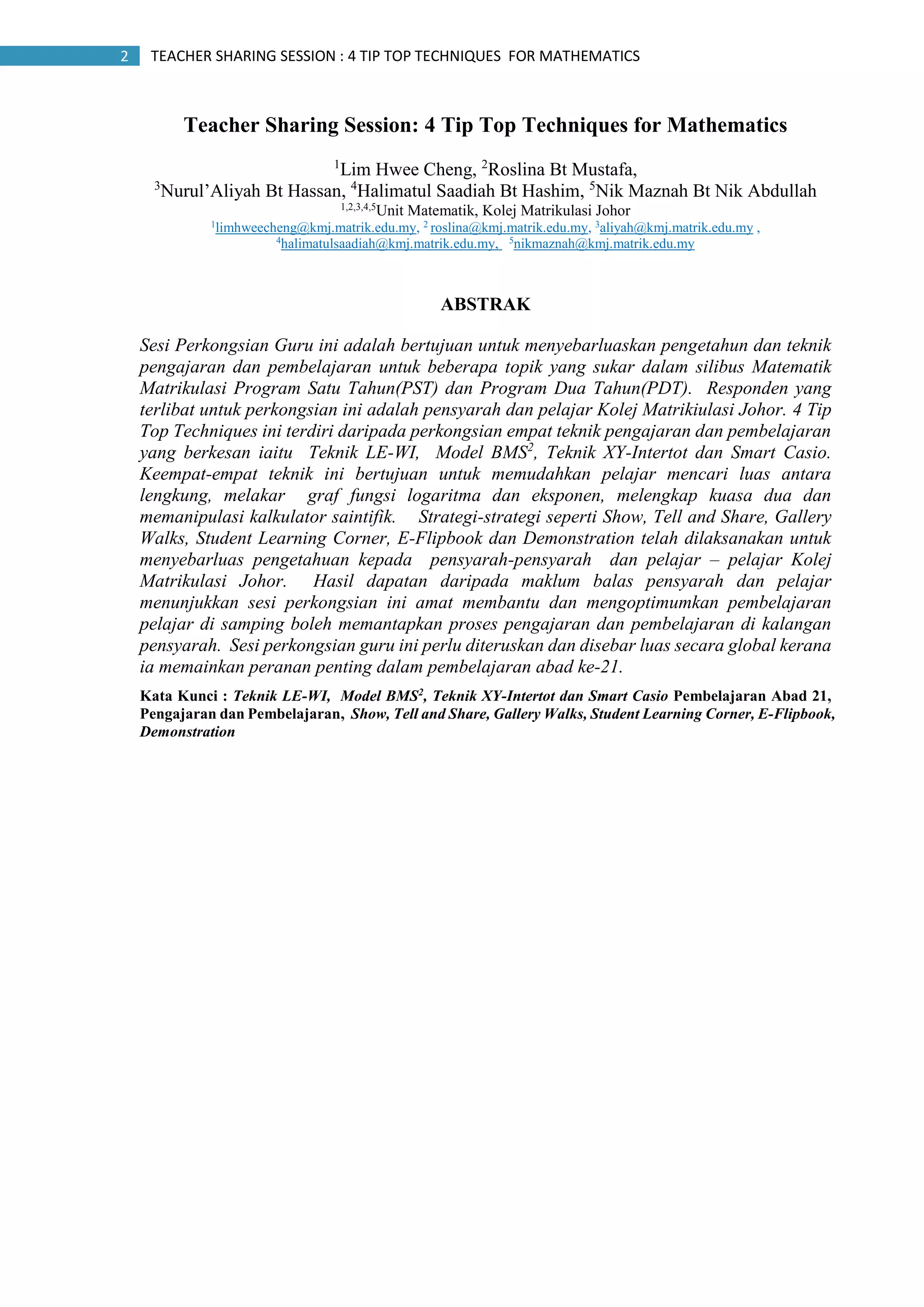 Laporan teacher sharing 4 tip top techniques for mathematics | PDF