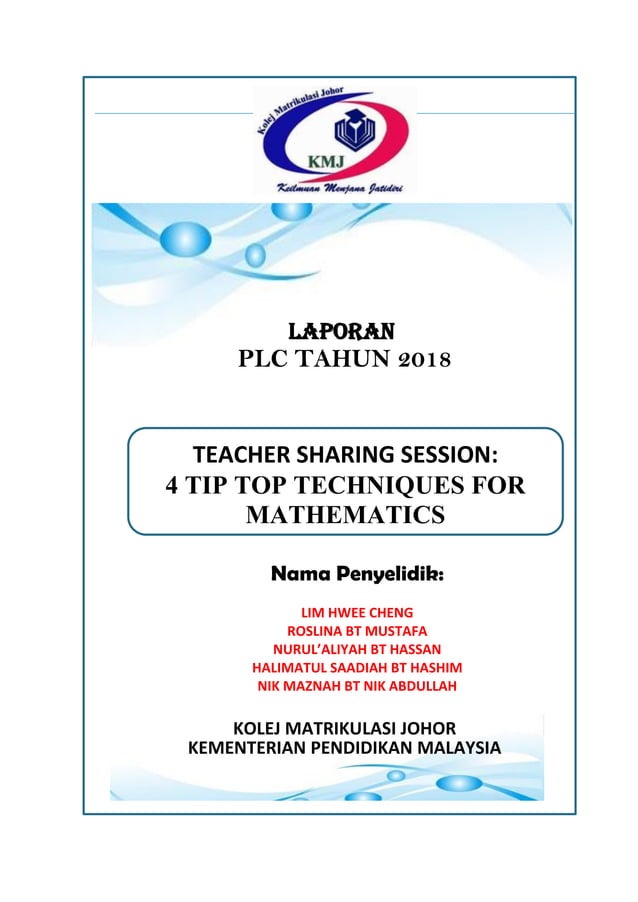 Laporan teacher sharing 4 tip top techniques for mathematics | PDF