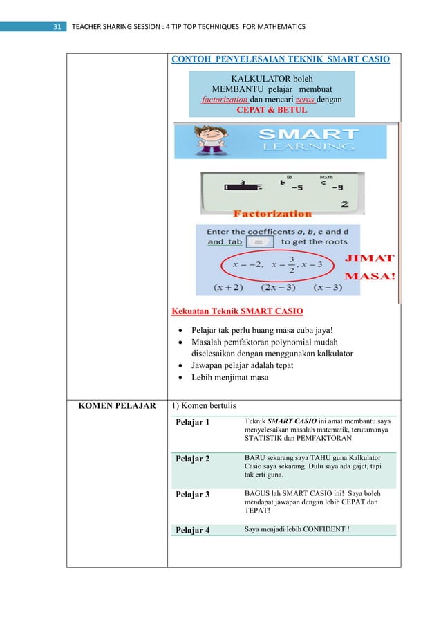 Laporan teacher sharing 4 tip top techniques for mathematics | PDF