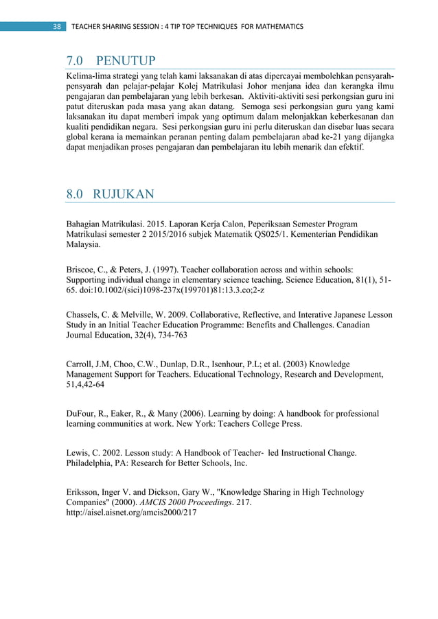 Laporan teacher sharing 4 tip top techniques for mathematics | PDF