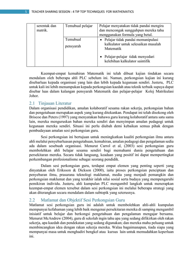 Laporan teacher sharing 4 tip top techniques for mathematics | PDF