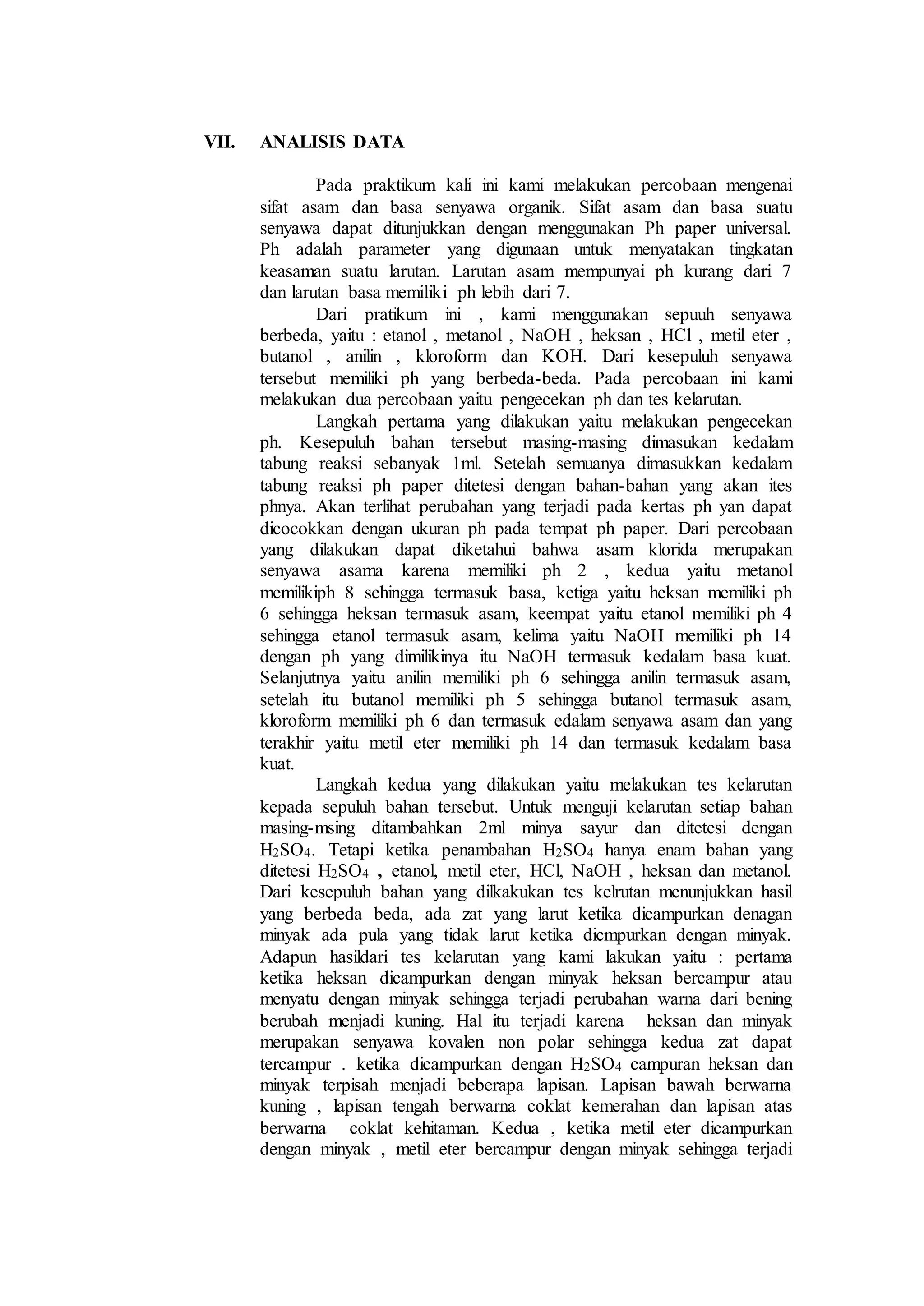 Laporan tetap sifat asam dan basa senyawa organik | PDF