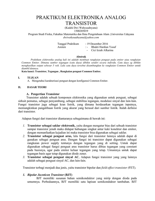 Laporan transistor common emitor | PDF