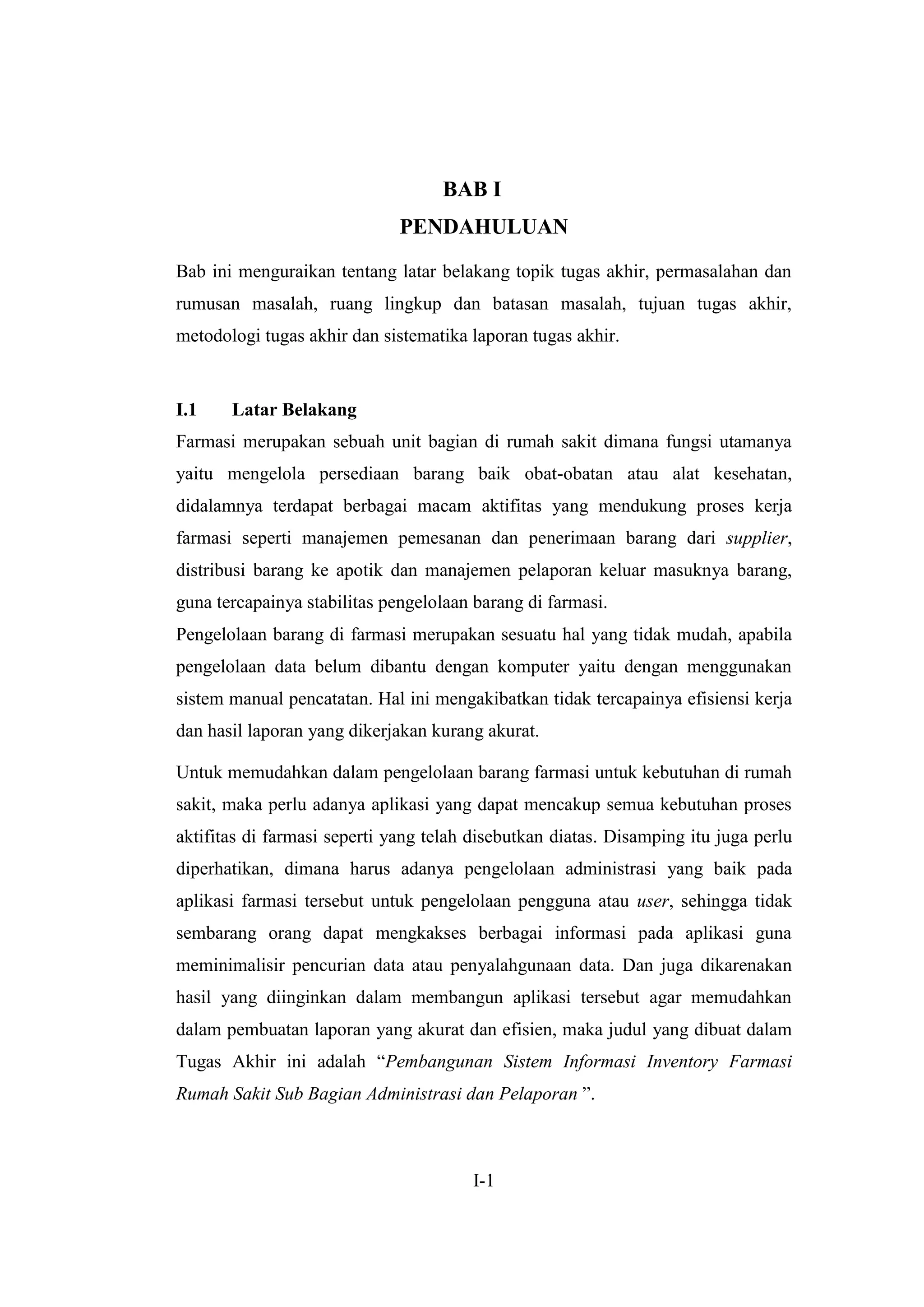 Laporan tugas akhir(farmasi inventory sub bagian administrasi sistem ...
