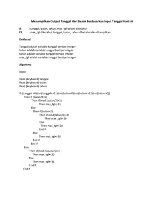DDP : Menampilkan Output Tanggal Hari Besok Berdasarkan Input Tanggal Hari Ini | PDF