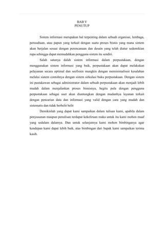 Laporan tugas arsi (sistem sirkulasi buku pada perpustakaan umum) | DOCX