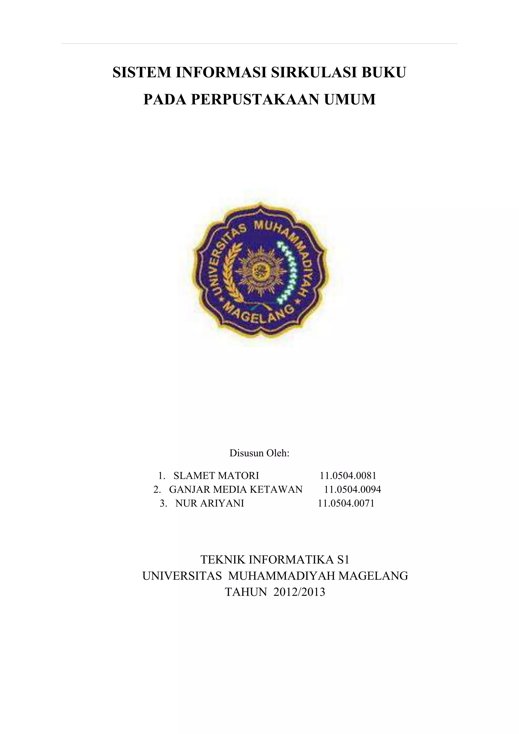 Laporan tugas arsi (sistem sirkulasi buku pada perpustakaan umum) | DOCX