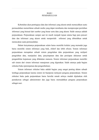 Laporan tugas arsi (sistem sirkulasi buku pada perpustakaan umum) | DOCX