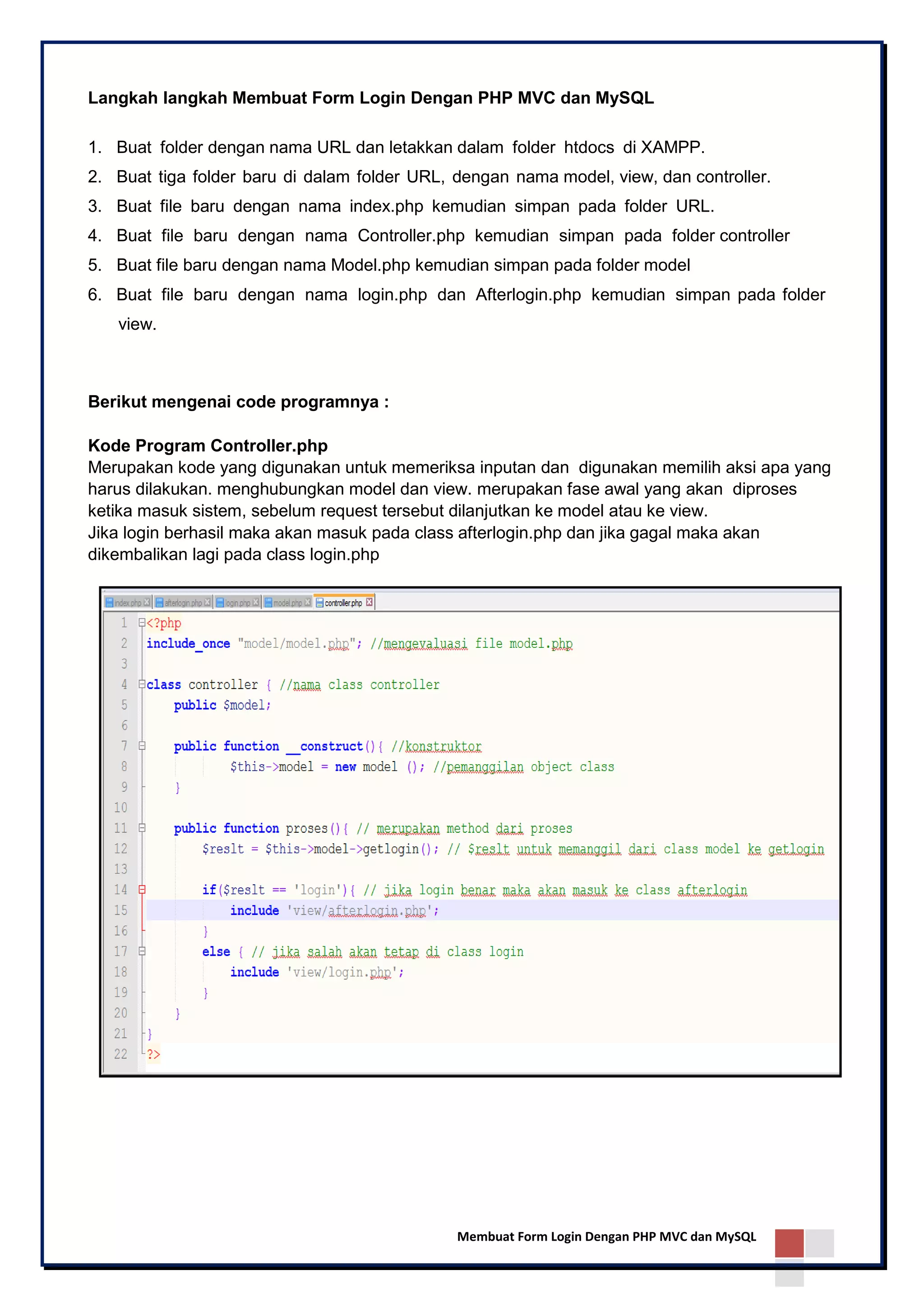 Laporan tutorial form login php menggunakan mvc | PDF Laporan tutorial form login php menggunakan mvc | PDF