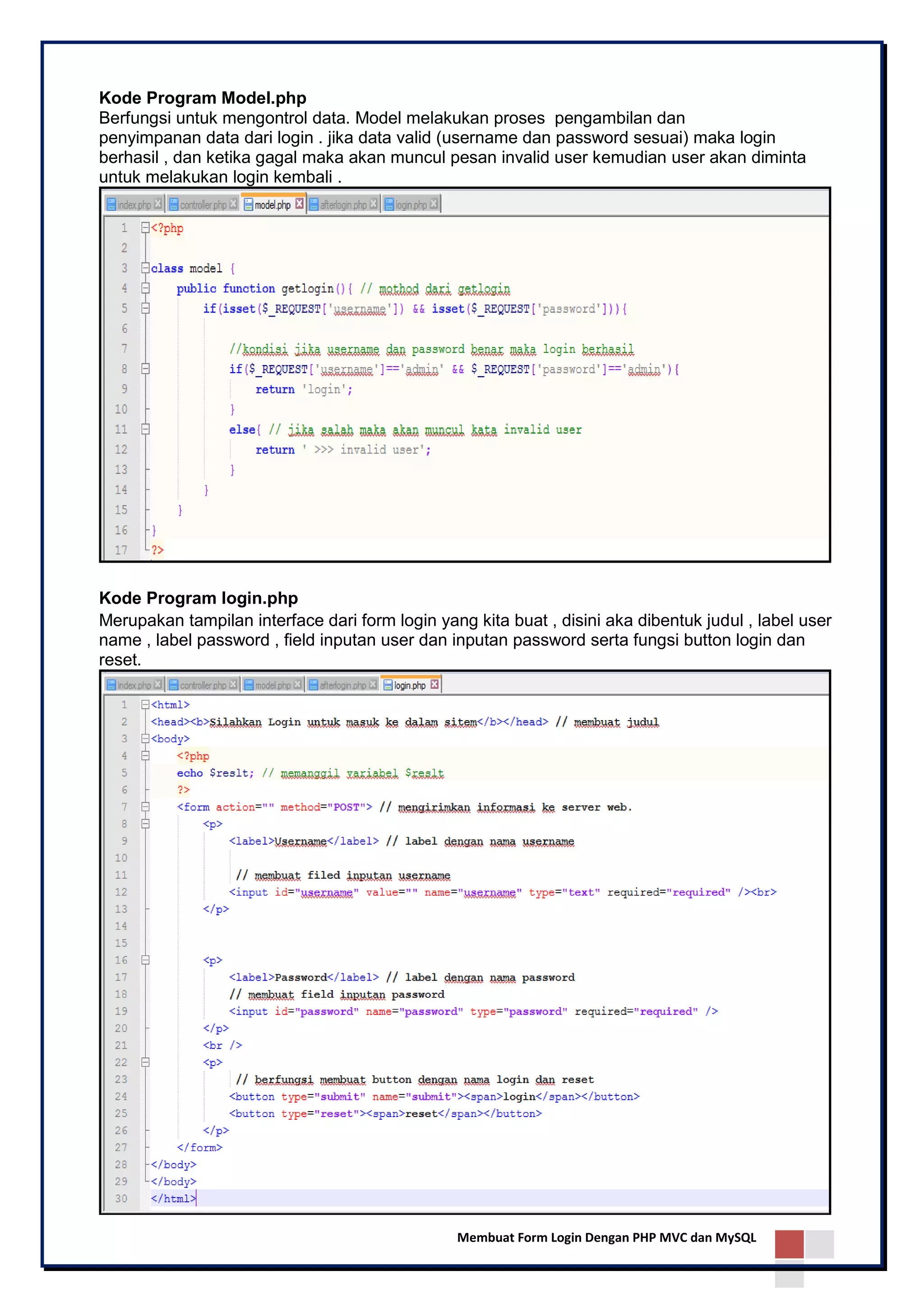 Laporan tutorial form login php menggunakan mvc | PDF Laporan tutorial form login php menggunakan mvc | PDF