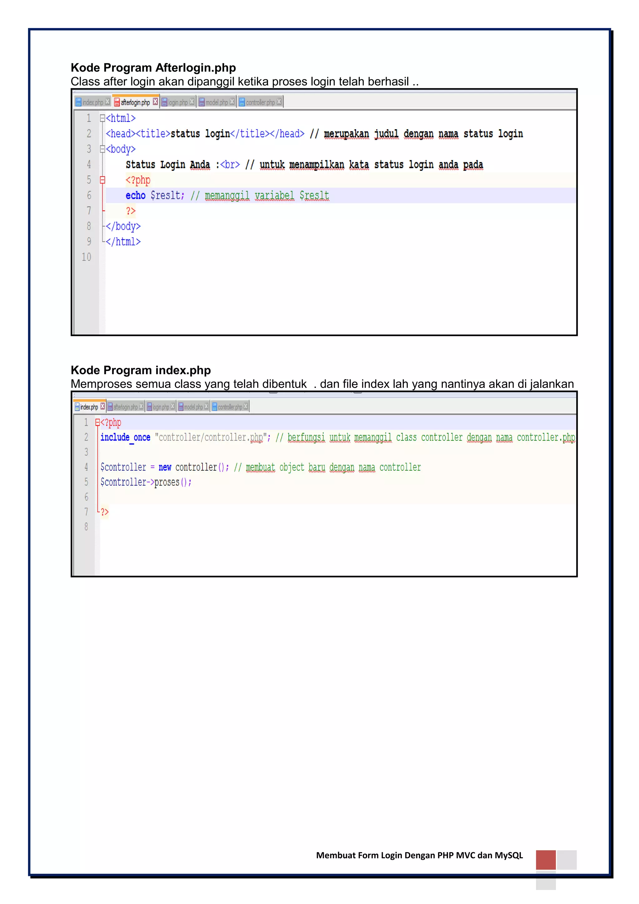 Laporan tutorial form login php menggunakan mvc | PDF