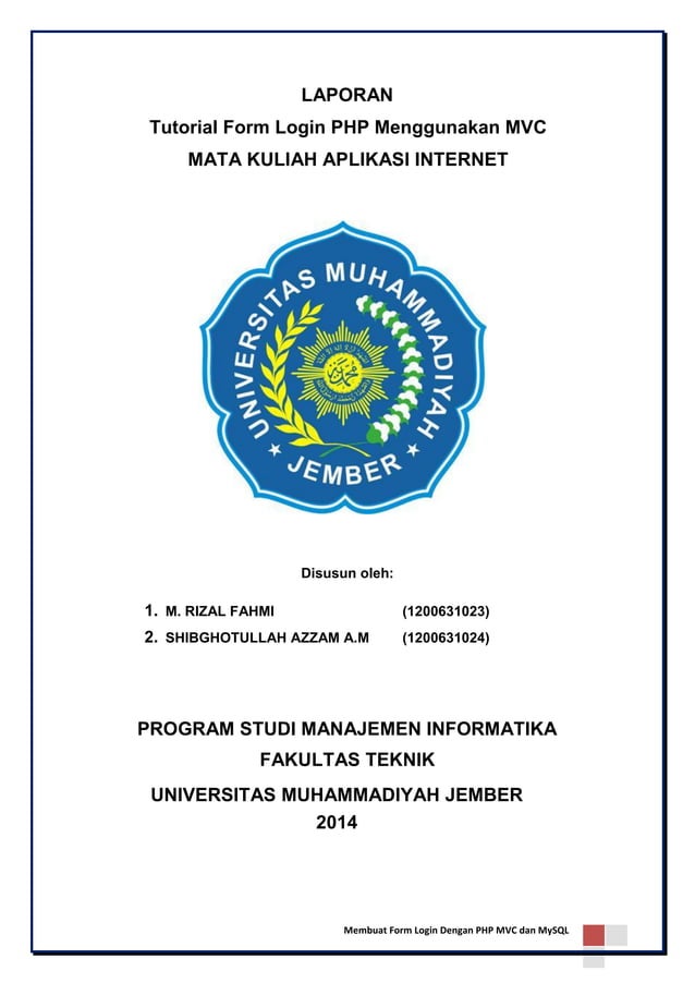 Laporan tutorial form login php menggunakan mvc | PDF