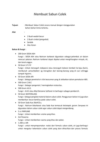 Laporan Ujian Praktik Kimia "Membuat Sabun Colek" | DOCX