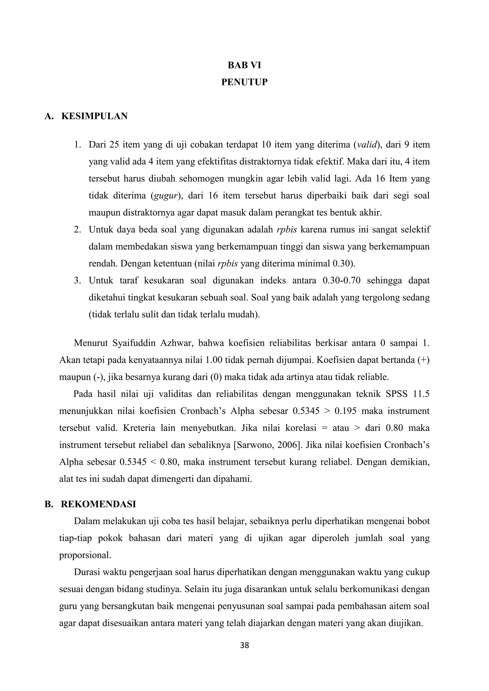 Laporan uji coba tes hasil belajar | PDF