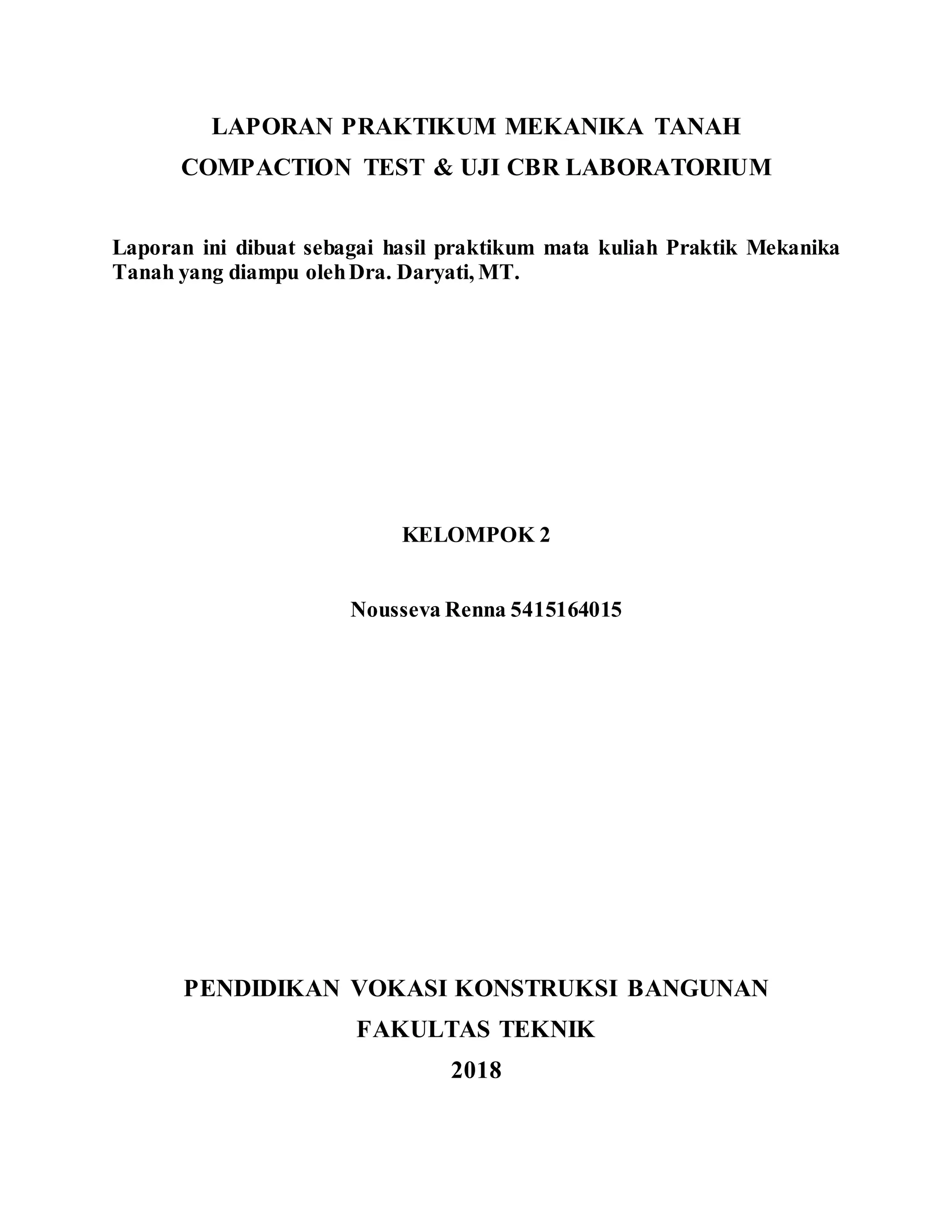 Praktek Mekanika Tanah - Laporan uji kompaksi | DOCX