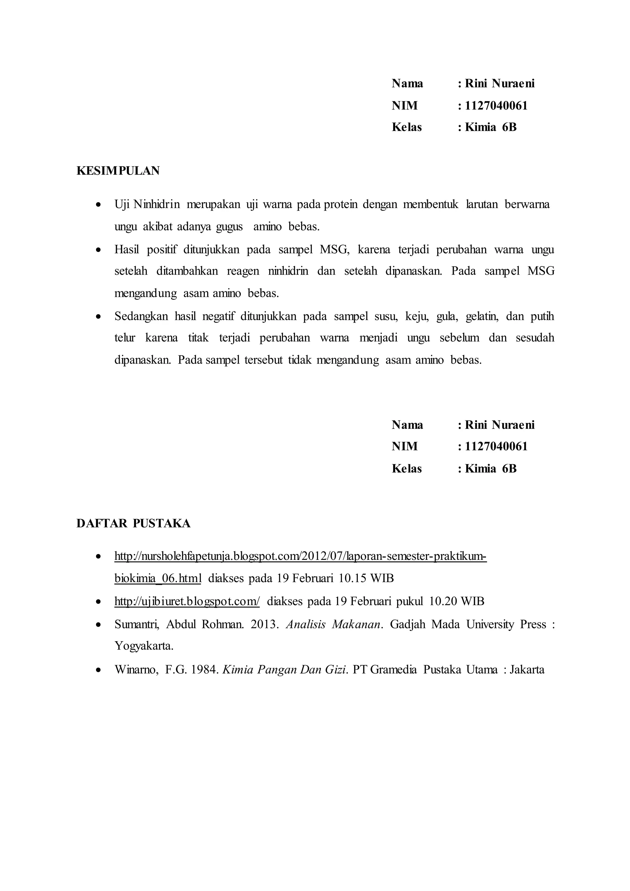 Laporan uji ninhidrin | DOCX
