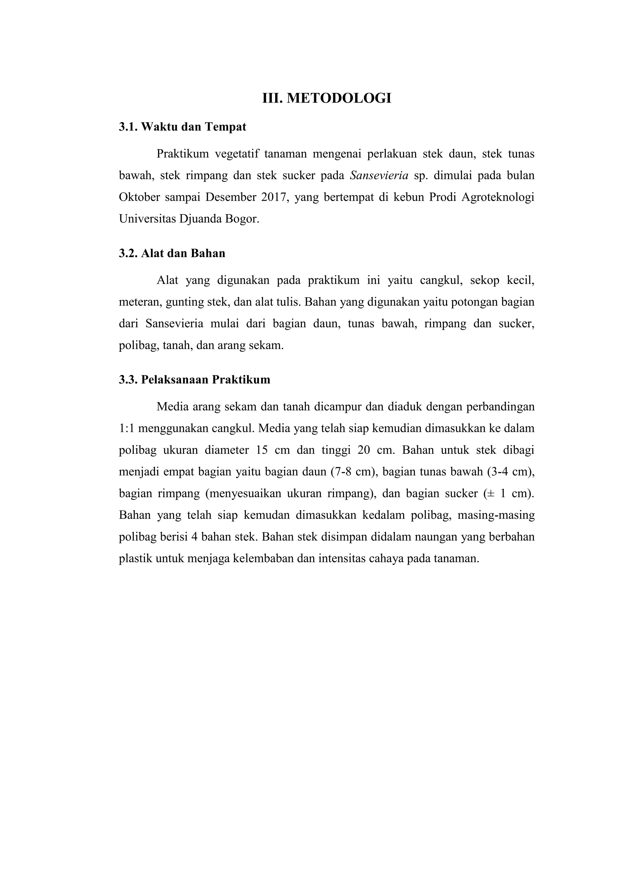 Laporan vegetatif tanaman sansevieria | PDF