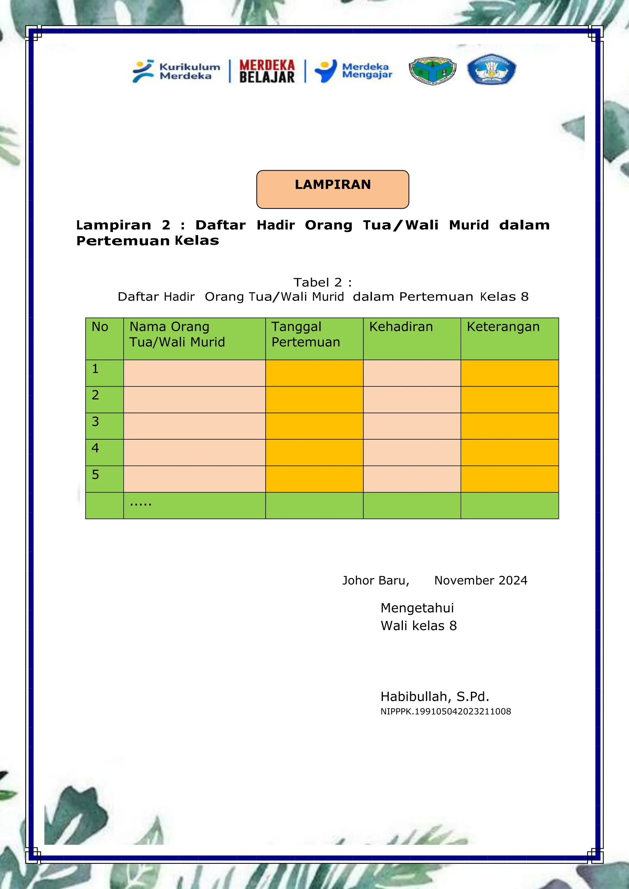 CONTOH LAPORAN WALI KELAS SMP PERIODE JULI-DESEMBER 2024 | PDF