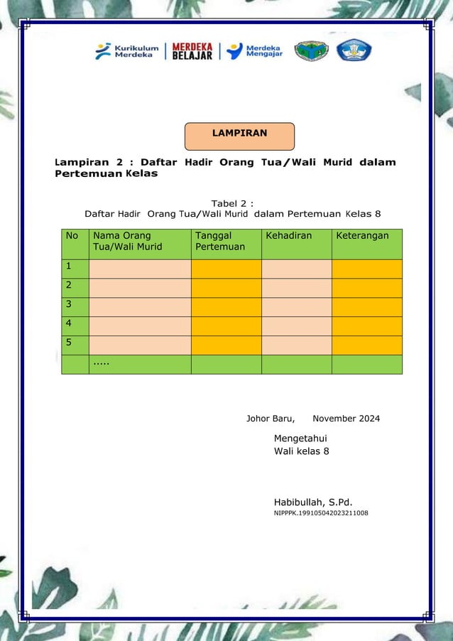 CONTOH LAPORAN WALI KELAS SMP PERIODE JULI-DESEMBER 2024 | PDF