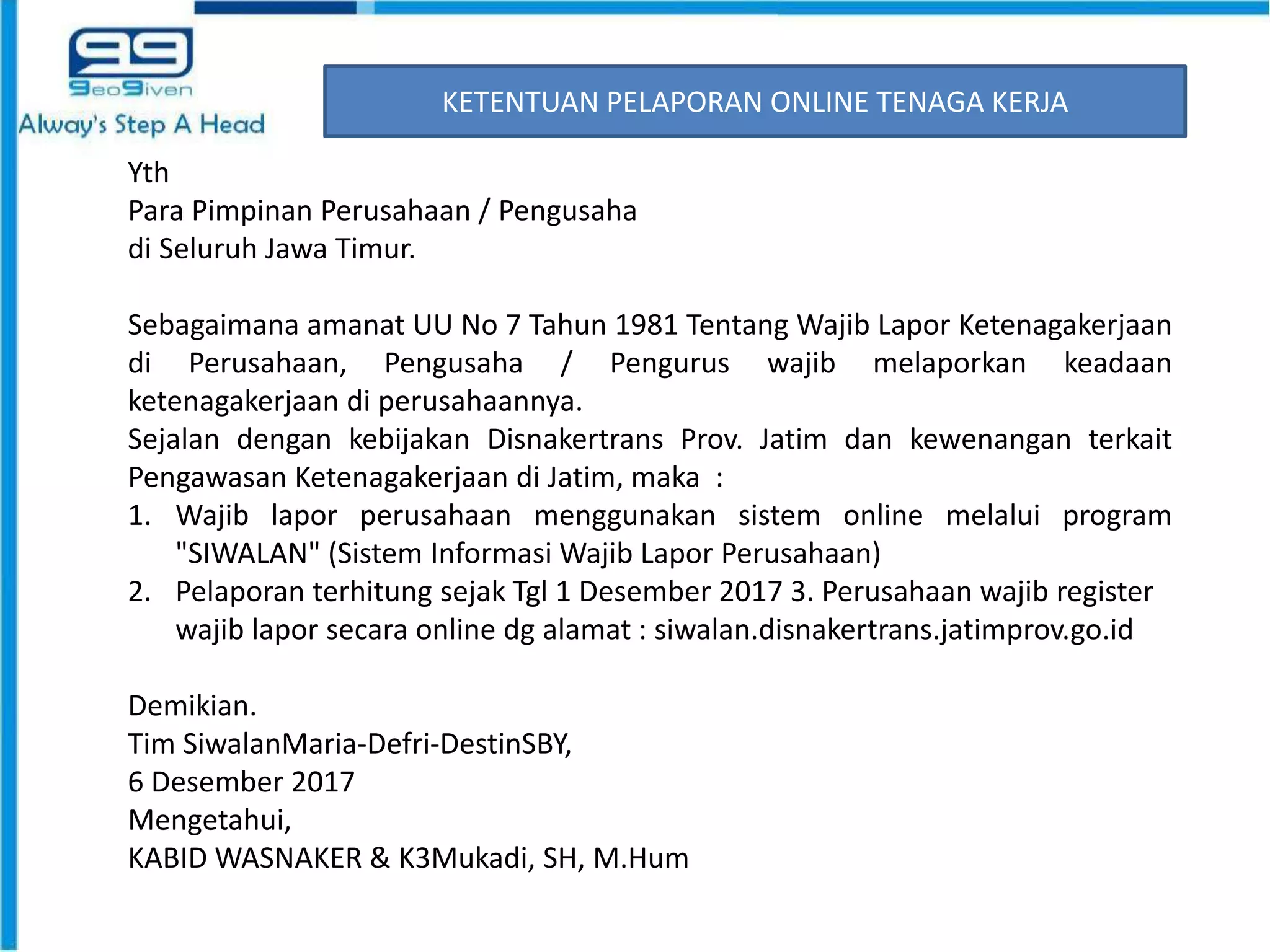 Laporan wltk secara online | PPTX