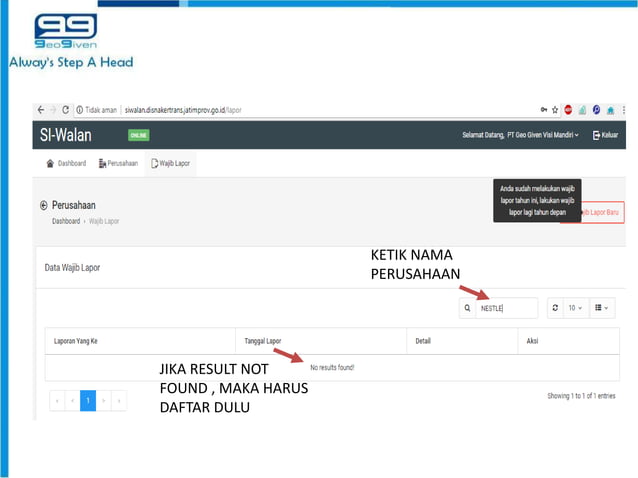 Laporan wltk secara online | PPTX
