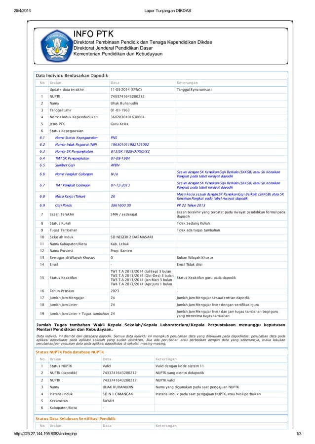 Lapor tunjangan dikdas uhak | PDF