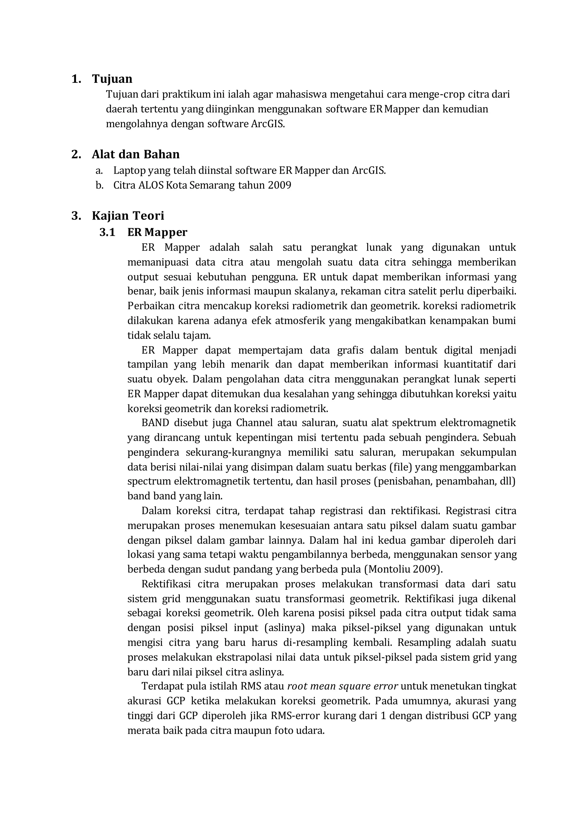 Laprak Interpretasi Ruang: Cropping Citra dg ER Mapper | DOCX