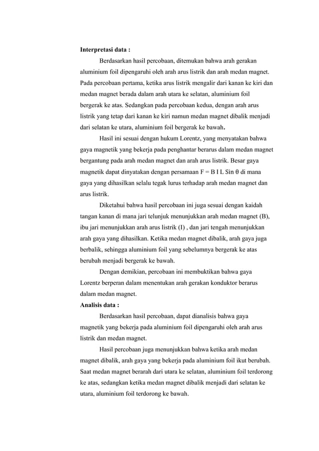 LAPRAK FISIKA DASAR BAB 1 : GAYA LORETNZ | PDF