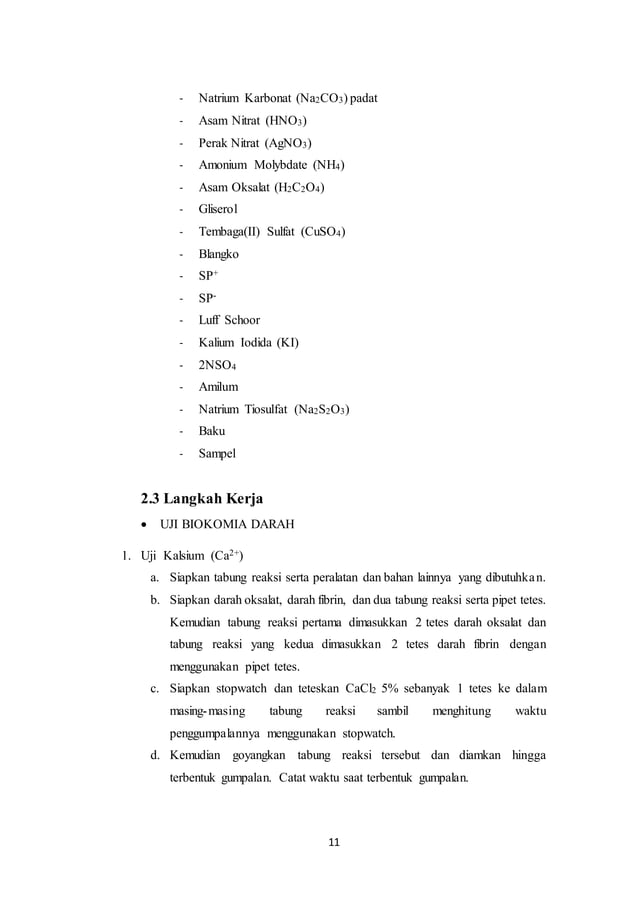 Laporan Praktikum Biokimia Darah dan Pemeriksaan Kandungan Senyawa dalam Darah | DOCX