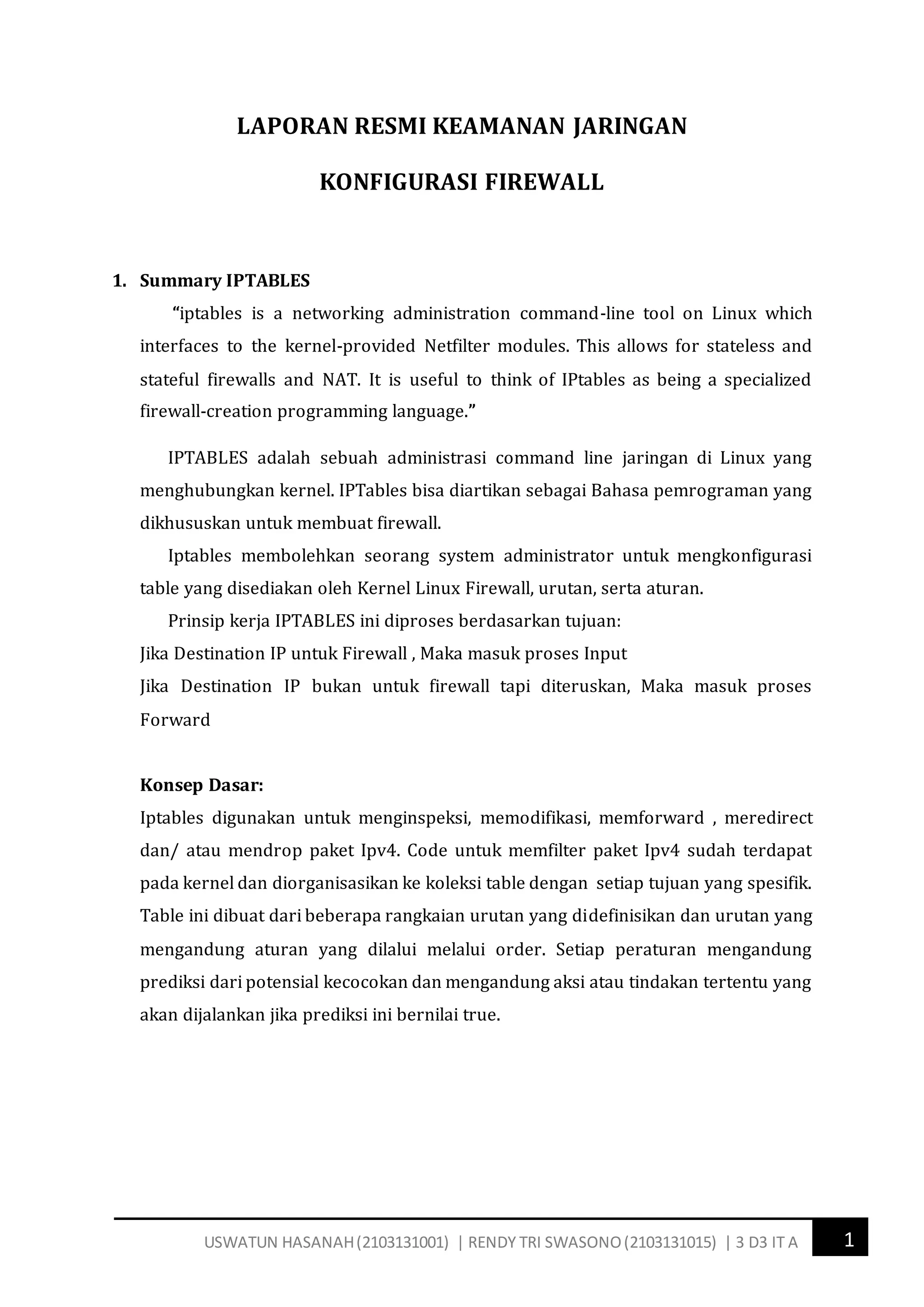 LAPORAN RESMI KEAMANAN JARINGAN KONFIGURASI FIREWALL | DOCX
