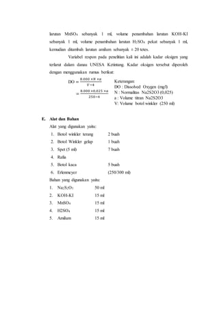 Laporan Praktikum Ekologi: Produktivitas Primer | DOCX