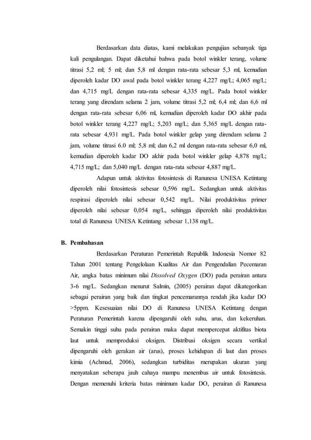 Laporan Praktikum Ekologi: Produktivitas Primer | DOCX