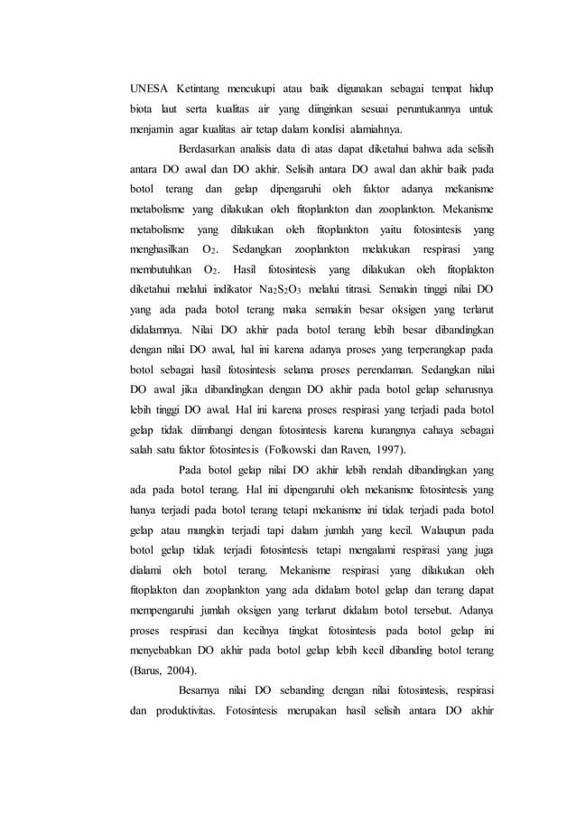 Laporan Praktikum Ekologi: Produktivitas Primer | DOCX